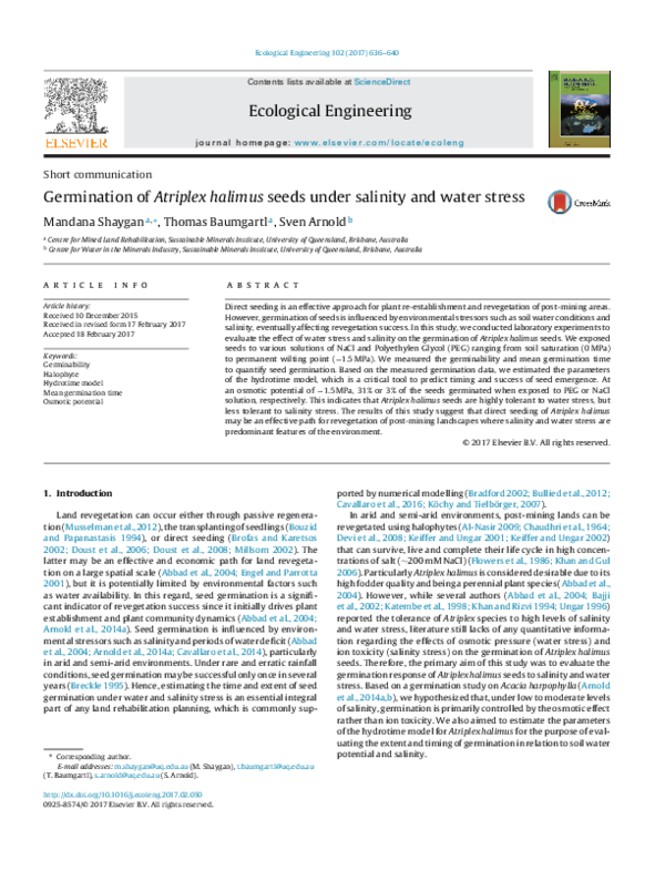 (PDF) Germination of Atriplex halimus seeds under salinity and water stress