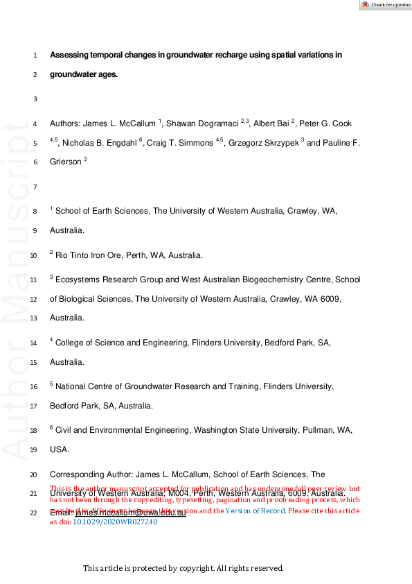 (PDF) Assessing Temporal Changes in Groundwater Recharge Using Spatial Variations in Groundwater ...