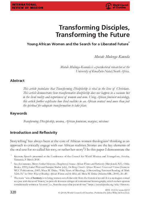 (PDF) Transforming Disciples, Transforming the Future