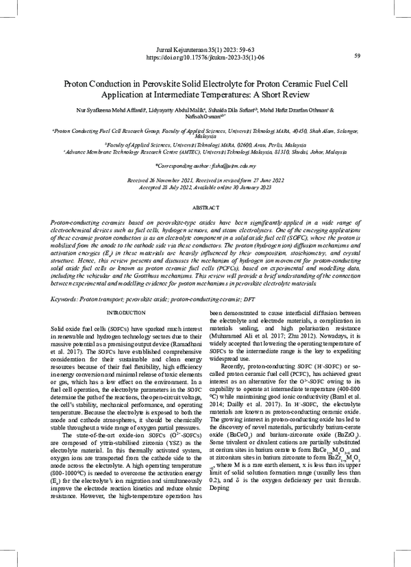 (PDF) Proton Conduction in Perovskite Solid Electrolyte for Proton ...
