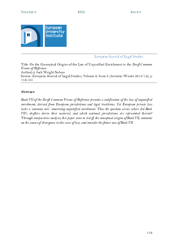 (PDF) On the conceptual origins of the law of unjustified enrichment in ...