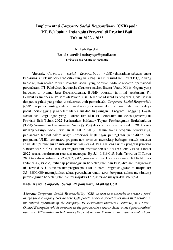 (PDF) Implementasi Corporate Social Responsibility (CSR) pada PT ...