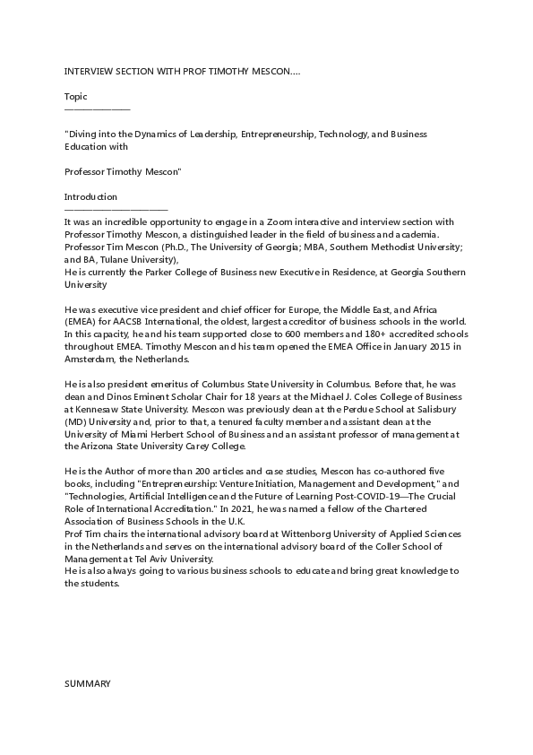 (DOC) INTERVIEW SECTION WITH PROF TIMOTHY MESCON