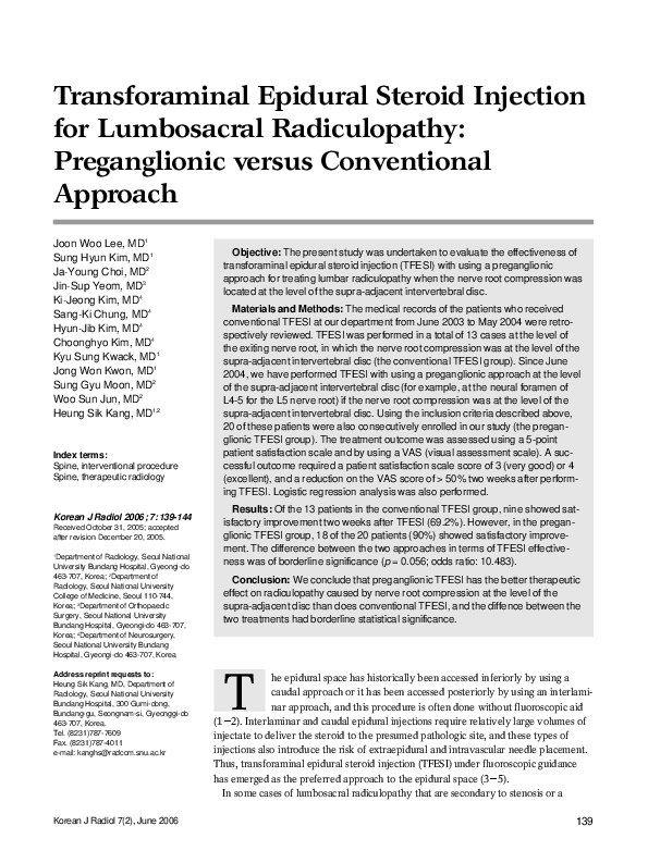 (PDF) Transforaminal epidural steroid injection for lumbosacral ...