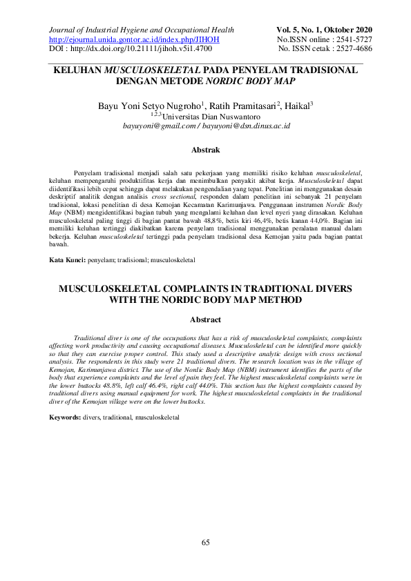 (PDF) Keluhan Musculoskeletal Pada Penyelam Tradisional Dengan Metode ...