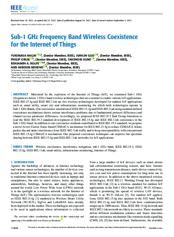 (PDF) Sub-1 GHz Frequency Band Wireless Coexistence for the Internet of ...