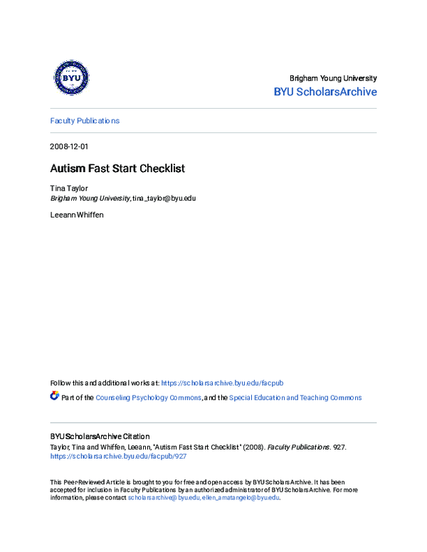 (PDF) Autism Fast Start Checklist