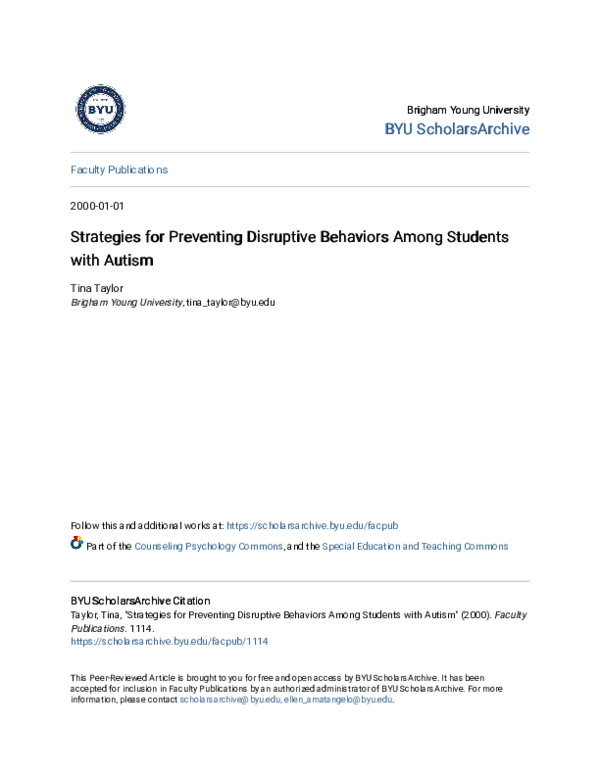 (PDF) Strategies for Preventing Disruptive Behaviors Among Students ...