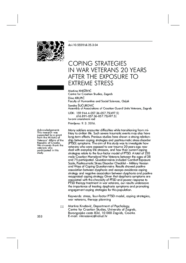 (PDF) Coping Strategies in War Veterans 20 Years After the Exposure to ...
