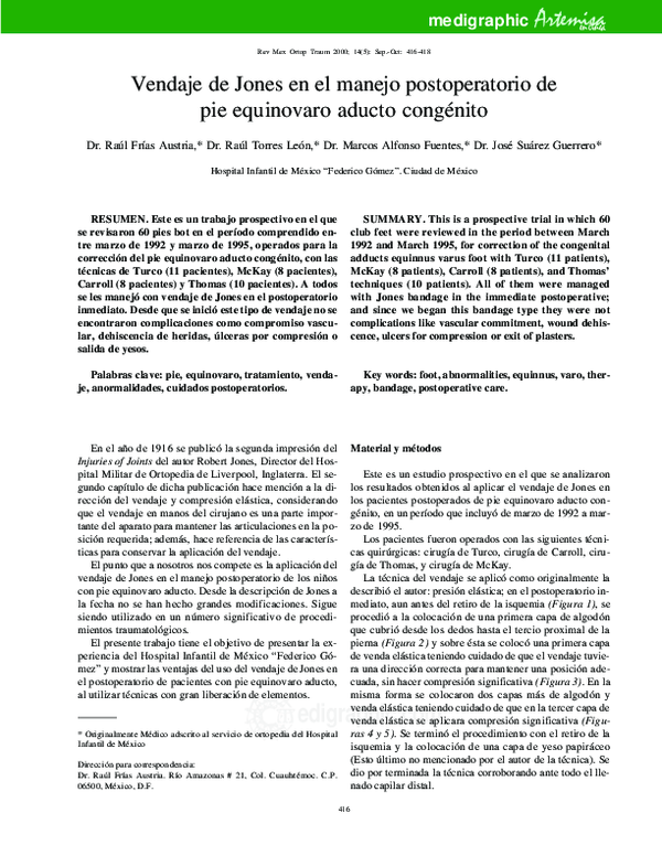 (PDF) Vendaje de Jones en el manejo postoperatorio de pie equinovaro ...