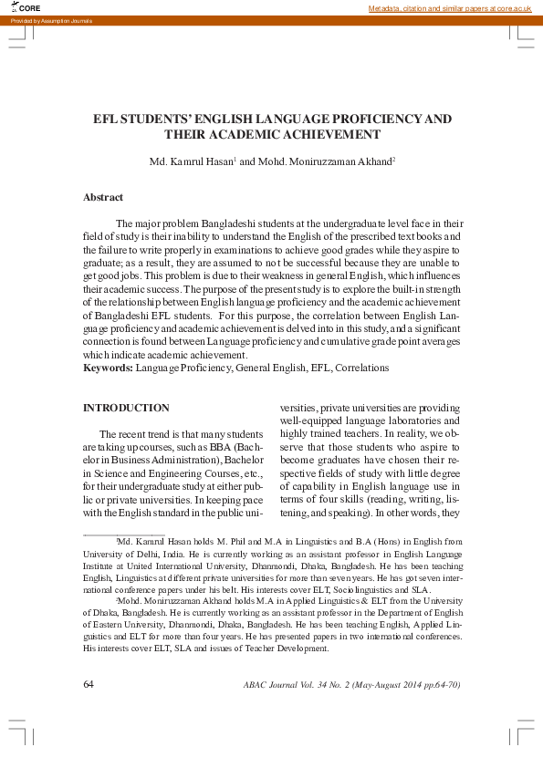 (PDF) EFL Students’ English Language Proficiency and Their Academic ...