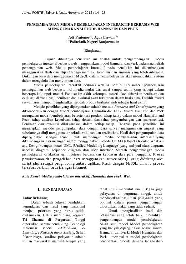 (PDF) Pengembangan Media Pembelajaran Interaktif Berbasis Web Menggunakan Metode Hannafin Dan Peck