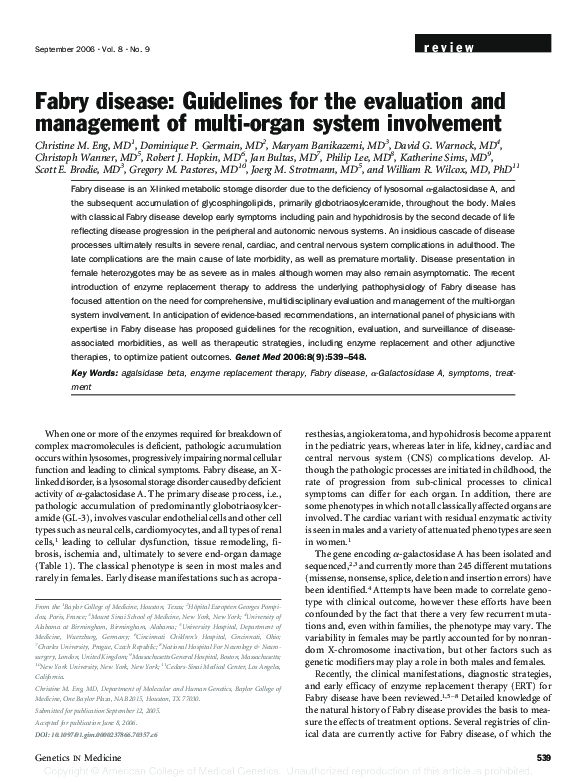 (PDF) Fabry disease: Guidelines for the evaluation and management of ...