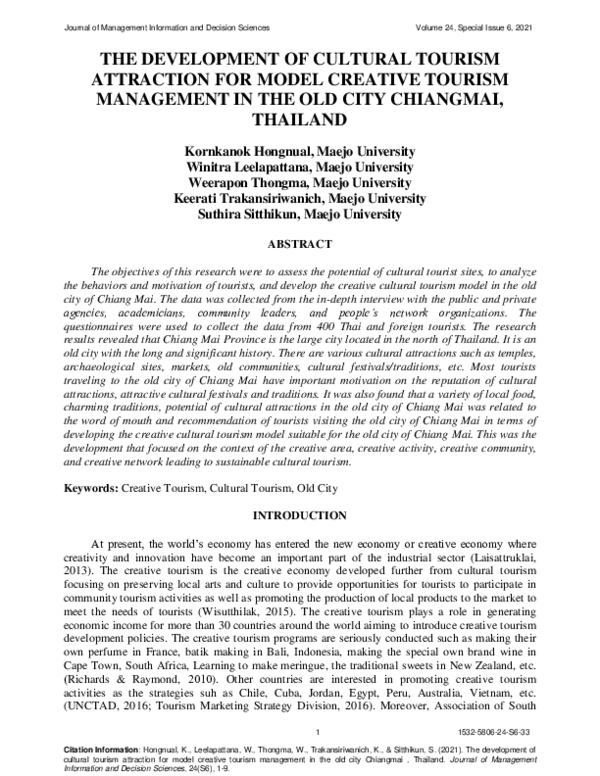 (PDF) The Development of Cultural Tourism Attraction for Model Creative ...