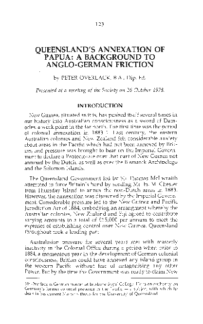 (PDF) Queensland's annexation of Papua: a background to Anglo-German ...