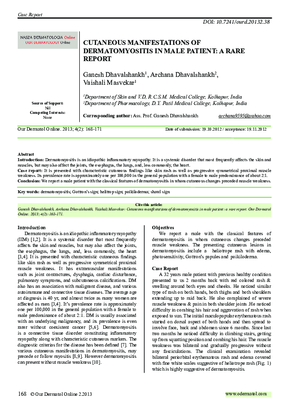 (PDF) Cutaneous manifestations of dermatomyositis in male patient: a ...