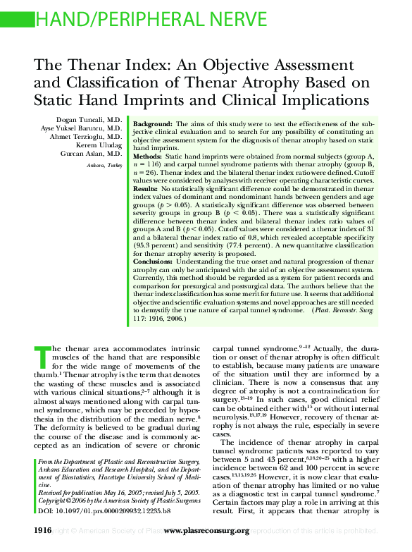 (PDF) The Thenar Index: An Objective Assessment and Classification of ...