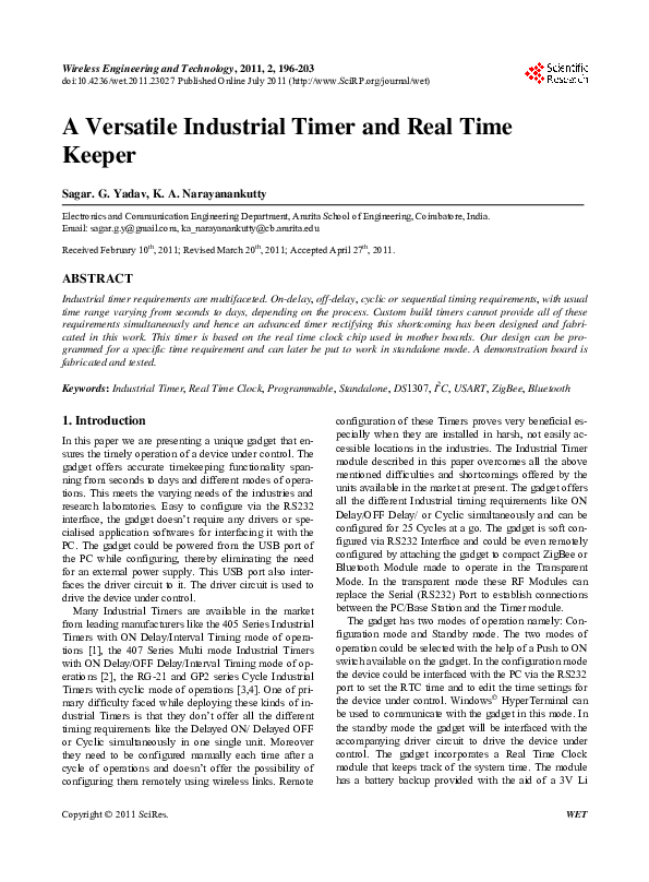 (PDF) A Versatile Industrial Timer and Real Time Keeper