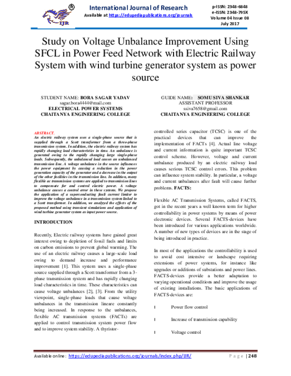 (PDF) Study on Voltage Unbalance Improvement Using SFCL in Power Feed Network with Electric ...