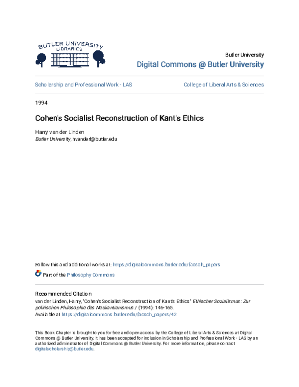 (PDF) Cohen's Socialist Reconstruction of Kant's Ethics