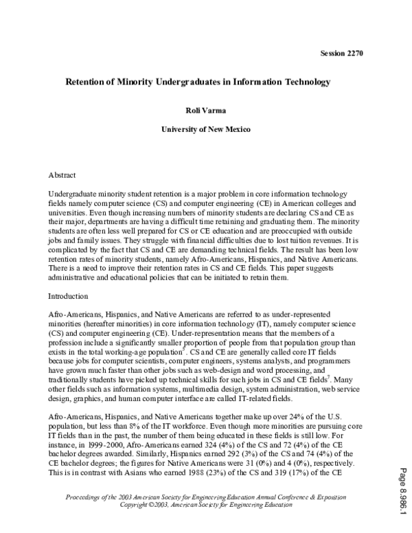 (PDF) Retention Of Minority Undergraduates In Information Technology