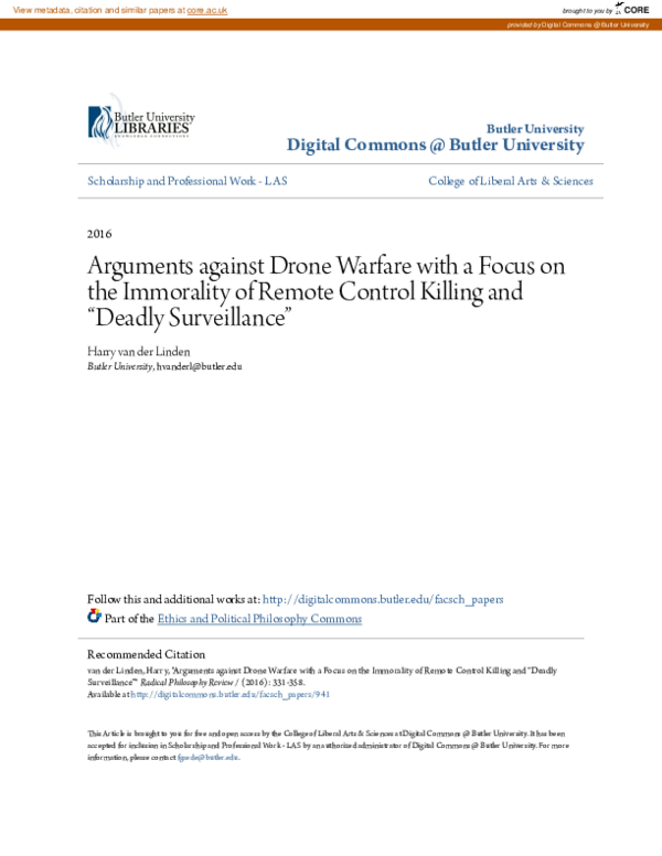 (PDF) Arguments against Drone Warfare with a Focus on the Immorality of ...