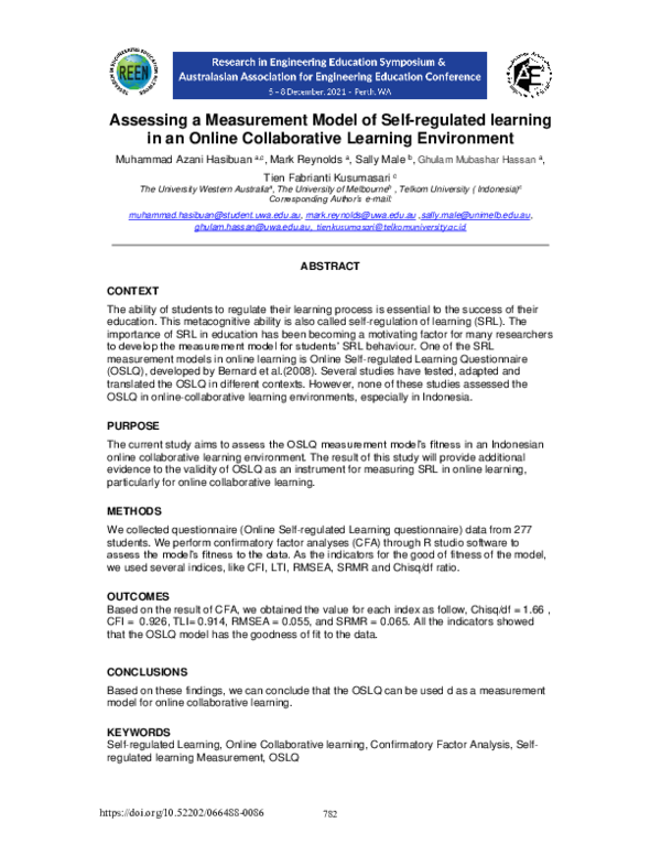 (PDF) Assessing a Measurement Model of Self-regulated learning in an Online Collaborative ...