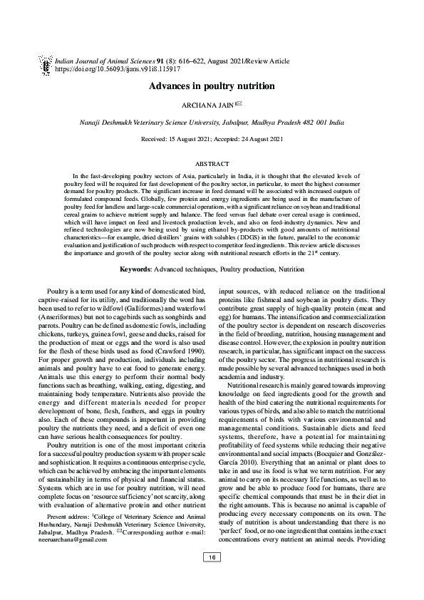 (PDF) Advances in poultry nutrition