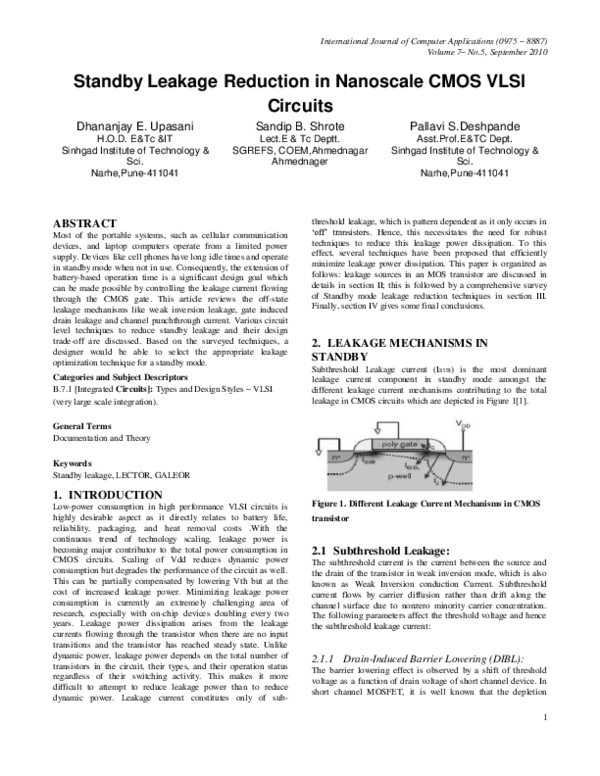 (PDF) Standby Leakage Reduction in Nanoscale CMOS VLSI Circuits