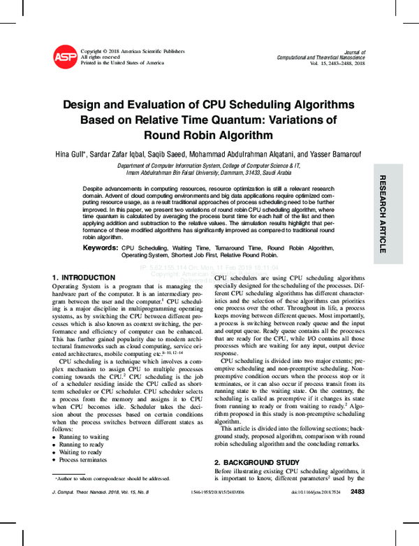 (PDF) Design and Evaluation of CPU Scheduling Algorithms Based on Relative Time Quantum ...