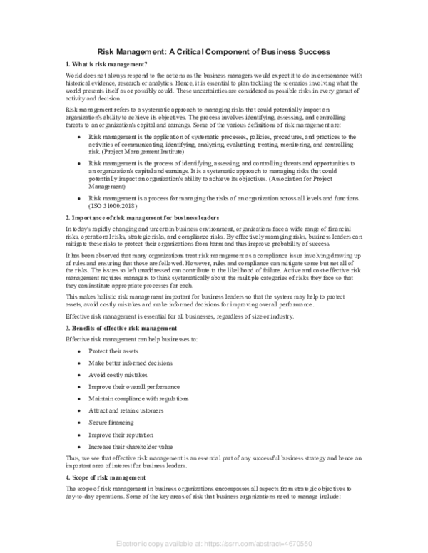 (PDF) Risk Management: A Critical Component of Business Success