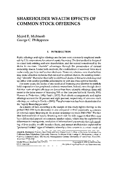 (PDF) Shareholder wealth effects of common stock offerings