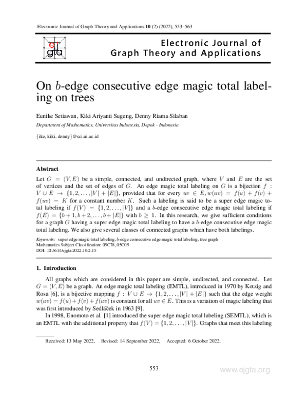 (PDF) On b-edge consecutive edge magic total labeling on trees