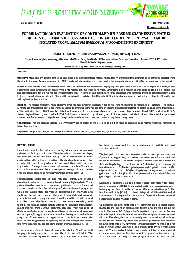 (PDF) Formulation and Evaluation of Controlled Release Mucoadhessive ...