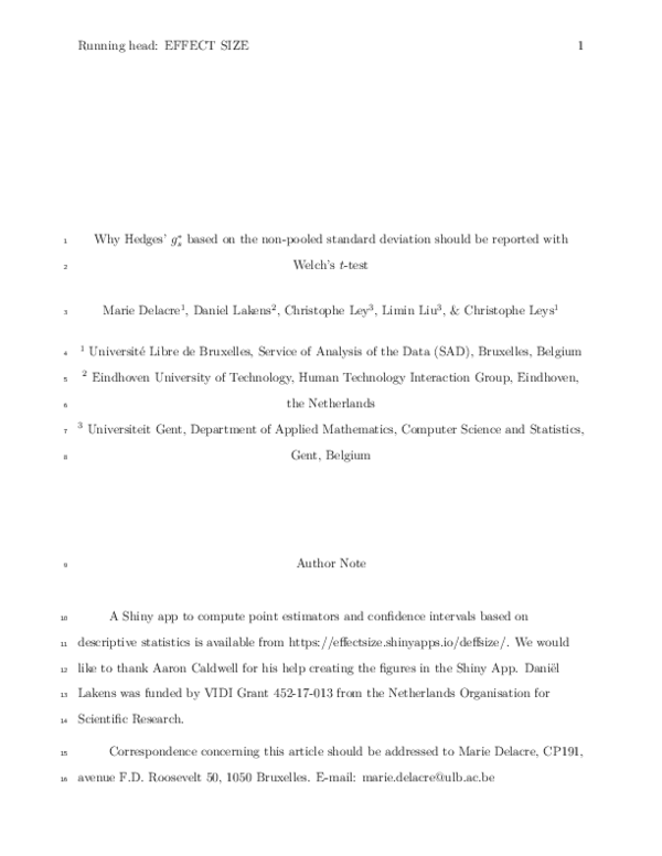 (PDF) Why Hedges’ g*s based on the non-pooled standard deviation should ...