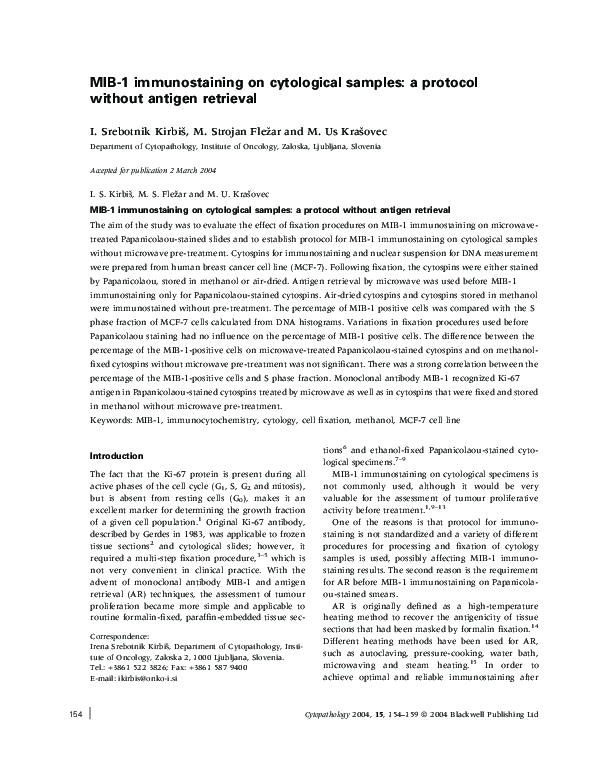 (PDF) MIB-1 immunostaining on cytological samples: a protocol without ...