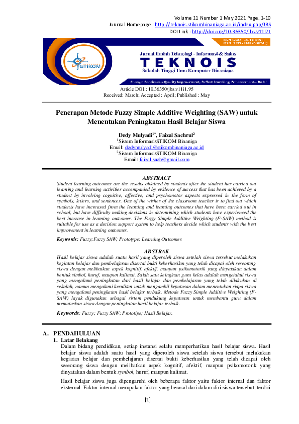 (PDF) Penerapan Metode Fuzzy Simple Additive Weighting (SAW) untuk ...