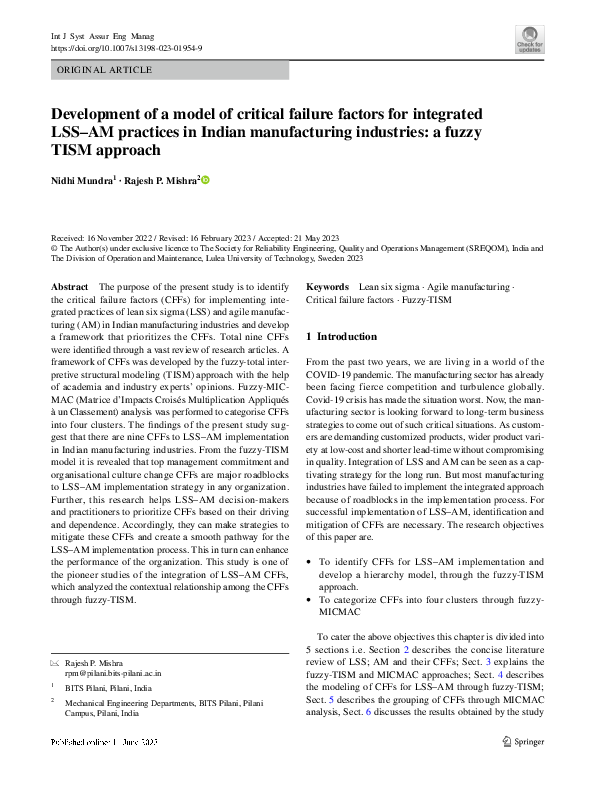 (PDF) Development of a model of critical failure factors for integrated ...