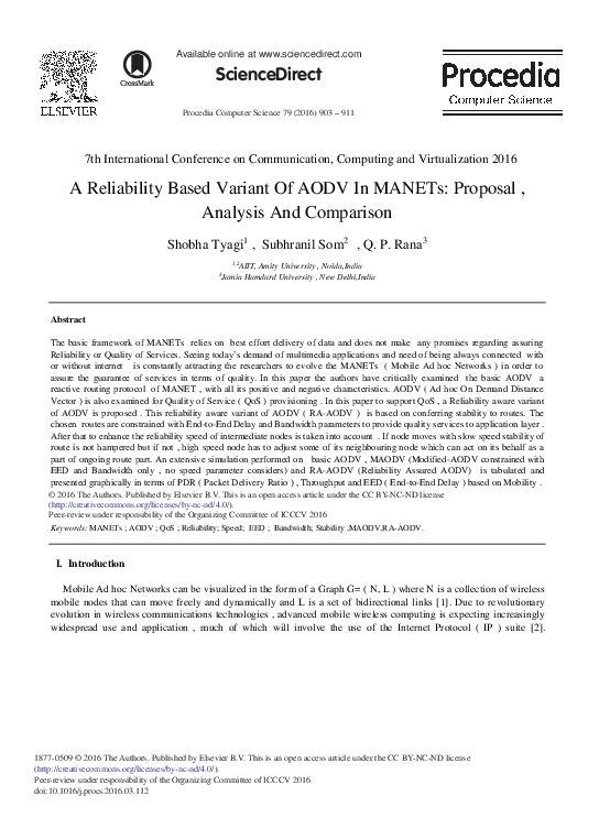 (PDF) A Reliability based Variant of AODV in MANETs: Proposal, Analysis and Comparison