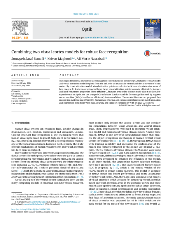 Pdf Combining Two Visual Cortex Models For Robust Face Recognition