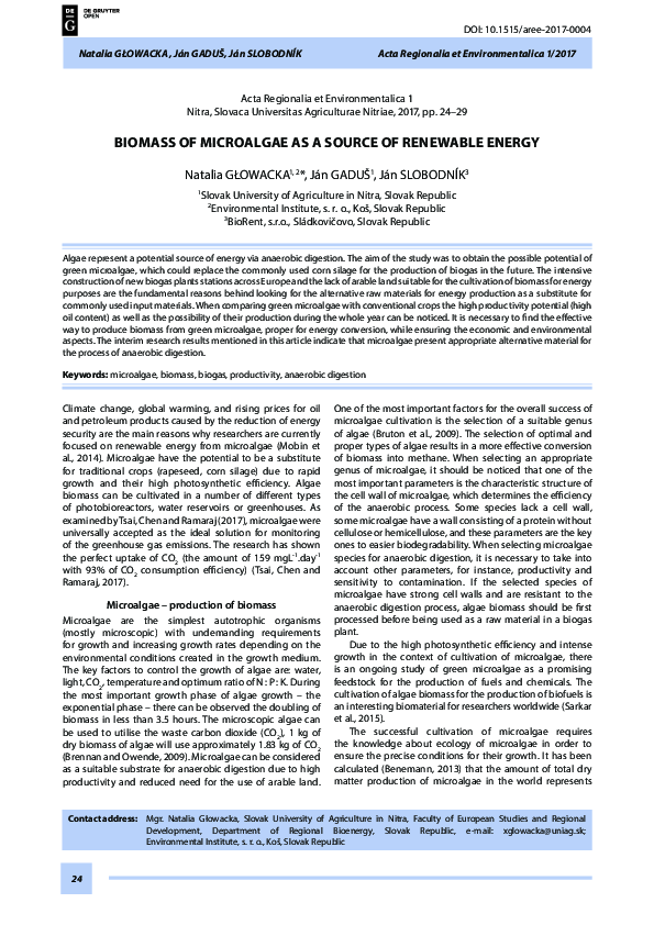 (PDF) Biomass of Microalgae as a Source of Renewable Energy