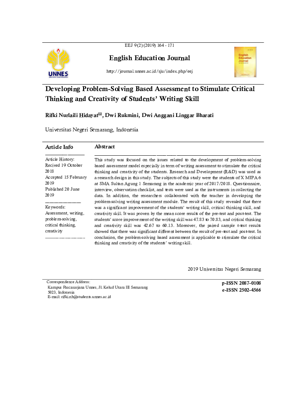 (PDF) Developing Problem-Solving Based Assessment to Stimulate Critical Thinking and Creativity ...