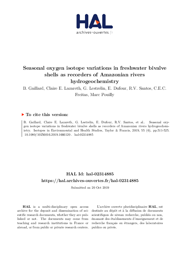 (PDF) Seasonal oxygen isotope variations in freshwater bivalve shells ...