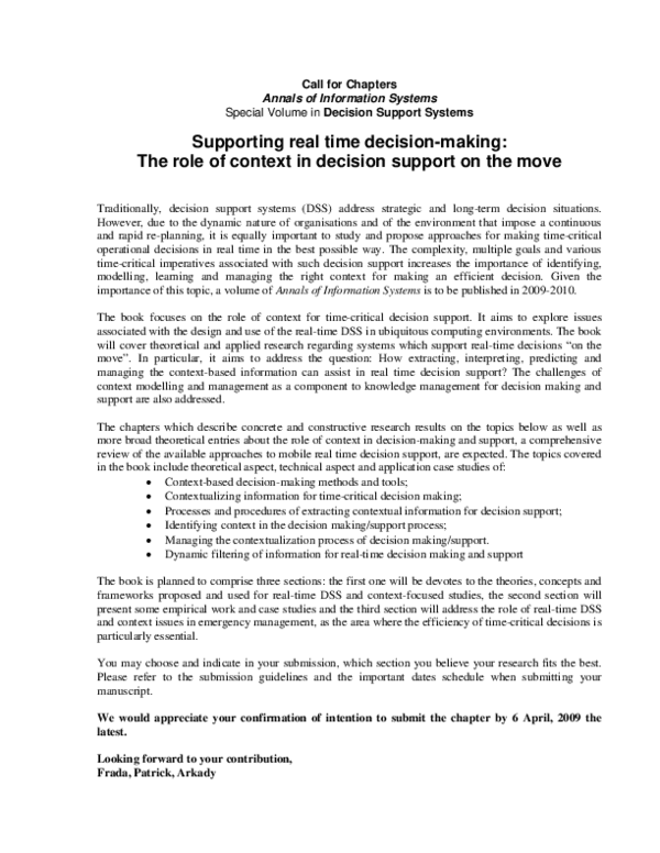 (PDF) Supporting Real Time Decision-Making