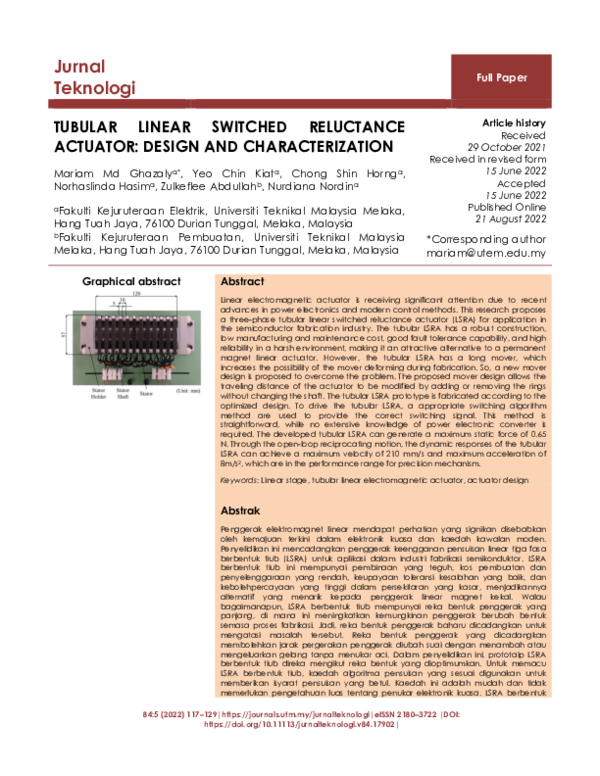(PDF) Tubular Linear Switched Reluctance Actuator: Design and Characterization