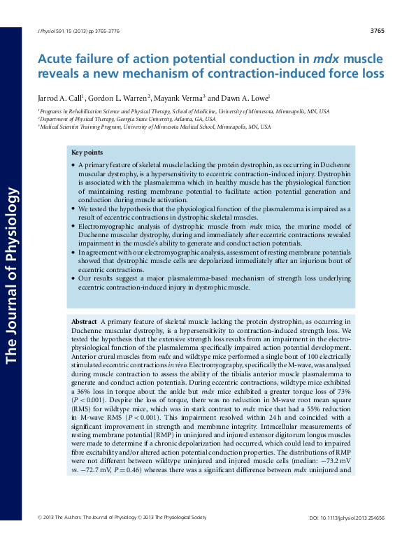 (PDF) Acute failure of action potential conduction inmdxmuscle reveals new mechanism of ...