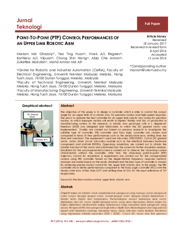 (PDF) Point-To-Point (PTP) Control Performances of an Upper Limb ...