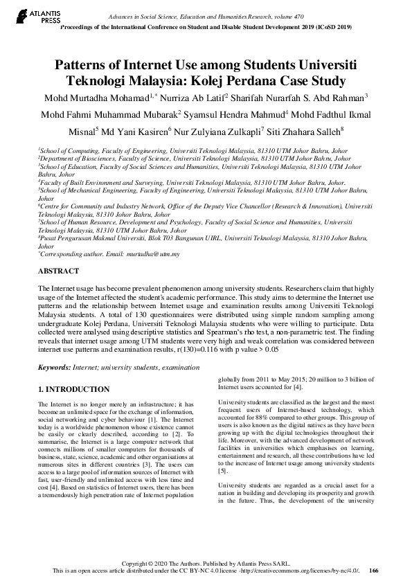 (PDF) Patterns of Internet Use among Students Universiti Teknologi Malaysia: Kolej Perdana Case ...