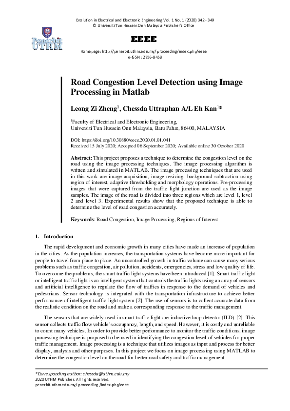 (PDF) Road Congestion Level Detection using Image Processing in Matlab