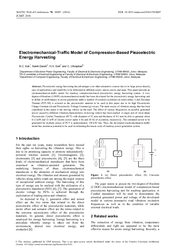 (PDF) Electromechanical-Traffic Model of Compression-Based Piezoelectric Energy Harvesting